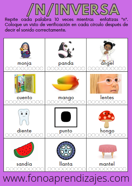 Palabras con /n/ inversa – fonoaprendizajes